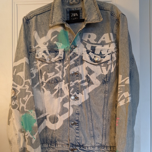 Zara | Jackets & Coats | Zara Grafitti Print Denim Jacket Nwot | Poshmark